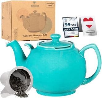 Urban Lifestyle Urban Trading, Th&eacute;i&egrave;re avec infuseur Th&eacute;i&egrave;re en c&eacute;ramique Liverpool avec, 1,6 l (turquoise). Th&eacute;i&egrave;re anti-goutte avec filtre amovible en acier inoxyda