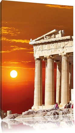Pixxprint Tempel der Athene bei Sonnenuntergang, Größe: 120x80cm, Leinwandbild, fertig gespannt, Wandbild, Dekoration, Kunstdruck, kein Poster