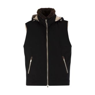 Brunello Cucinelli Homme, Vestes, Noir, Taille: L Bonded Wool Flannel Down Vest