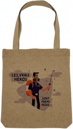 Fabulous Sac Shopping Tote Bag Aspect Lin - Les Vrais H&eacute;ros - Agent de D&eacute;sinsectisation M&eacute;tier Sac de Courses Toile Epaisse 360g Beige Naturel Cabas Port&eacute; Epau