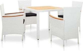 vidaXL 5-tlg. Garten-Essgruppe Poly Rattan Weiß vidaXL