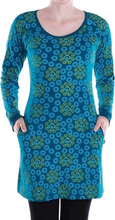 vishes Damen leichtes Langarmshirt-Kleid in T&uuml;rkis | Gr&ouml;&szlig;e XL (42) | Handgefertigt aus 100% Baumwolle | Ideal f&uuml;r Fr&uuml;hling, Sommer & Herbst | Nachhaltige Alt