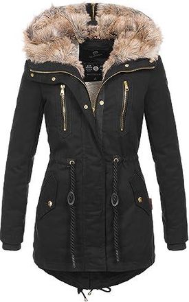 Navahoo B648a Veste dhiver chaude pour femme en fourrure synth&eacute;tique, Noir, M