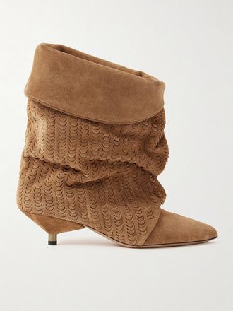 Isabel Marant Edrik Ankle Boots Aus Veloursleder Mit Perforationen Und Raffungen - Braun