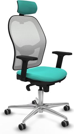 Piqueras y Crespo Schreibtischstuhl mit 2D-Armen, h&ouml;henverstellbare Lendenwirbelst&uuml;tze und h&ouml;henverstellbares Kopfteil, Wei&szlig;/T&uuml;rkis