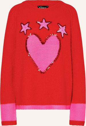 Grace Grace Pullover Mit Pailletten rot