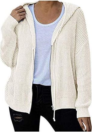 Generic 2026 Vestes en tricot pour femme avec fermeture &eacute;clair, grand cardigan &eacute;pais &agrave; capuche, blanc, XL