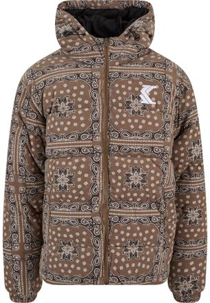 Karl Kani Herren KM223-036-1 KK OG Hooded Corduroy Paisley Puffer Jacket Dark Taupe/b/w L Taupe/b/w