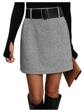 SOLY HUX Jupe courte &eacute;l&eacute;gante pour femme - Mini jupe dhiver - Motif pied-de-poule - Jupe ajust&eacute;e, Noir/blanc, XL