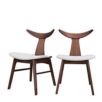 Selsey HENRICO - Esszimmerstuhl 2er-Set, Holzstuhl mit gepolstertem Sitz und Massivholz-Beinen (Nussbaum-Optik, Sitz in Grau)