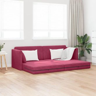 vidaXL Boden-Schlafsofa Weinrot 213 x 76 x 77 cm Samt Vidaxl