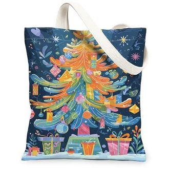 Generic Sac fourre-tout en toile motif sapin de No&euml;l, sacs r&eacute;utilisables avec bandouli&egrave;re moderne et l&eacute;g&egrave;re et lavable, Color&eacute;, 13x15 Inch