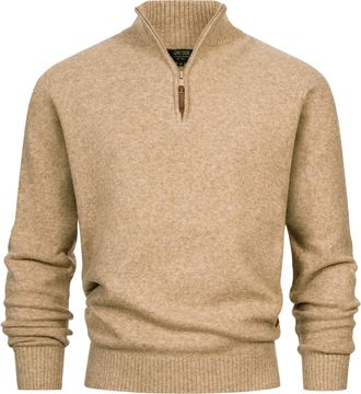 Indicode Herren INTrax Half Zip Feinstrickpullover mit Stehkragen und Rei&szlig;verschluss | Strickpullover f&uuml;r M&auml;nner Beige, XXL