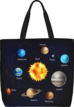 Generic Sac Fourre-Tout Syst&egrave;me Solaire Sac &Agrave; Bandouli&egrave;re En Toile De Grande Capacit&eacute; R&eacute;utilisable Sacs En Toile Pour Femmes, Pour Filles, &Eacute;cole, Voyage, Bure