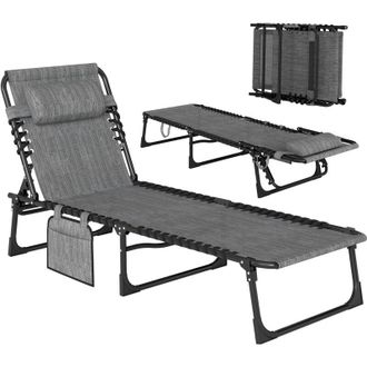 OUTSUNNY Chaise longue - Outsunny - pliable - dossier inclinable 5 niveaux t&ecirc;ti&egrave;re amovible - Textil&egrave;ne - 189x58x30cm - gris