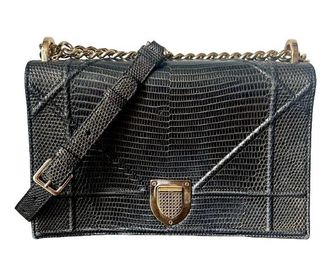 Dior Black and Gold Lizard Medium Diorama Flap Bag Size M
