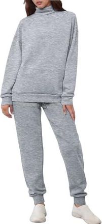 Generic Survêtement 2 pièces à manches longues pour femme - Col rond - Polaire - Ensemble complet - Pull à capuche et pantalon de jogging avec poches - Vêteme