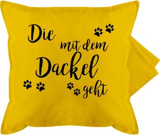 Shirtracer Kissenbezug - Deko Kissen Hobby - Die mit dem Dackel geht schwarz - 50 x 50 cm - Gelb - dackelmotiv kissenhülle