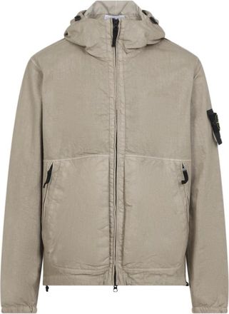 Stone Island Homme, Vestes, Beige, Taille: M Veste &agrave; Capuche Zipp&eacute;e avec Cordon de Serrage