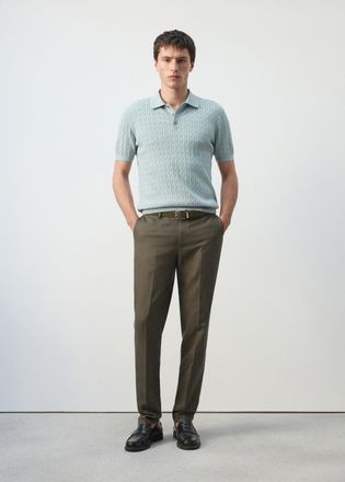 Mango Polo maille torsad&eacute;e 100 % coton vert d&acute;eau - Homme - XXL - MANGO MAN