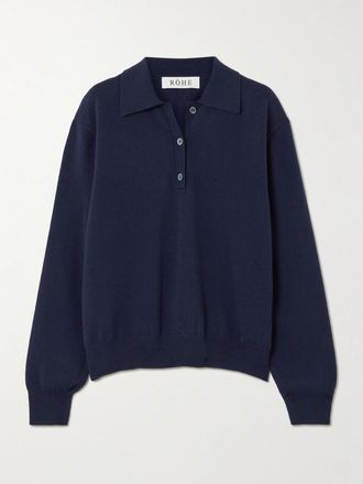 R&oacute;he Pull Fa&ccedil;on Polo En Laine M&eacute;rinos Et Cachemire M&eacute;lang&eacute;s - Bleu