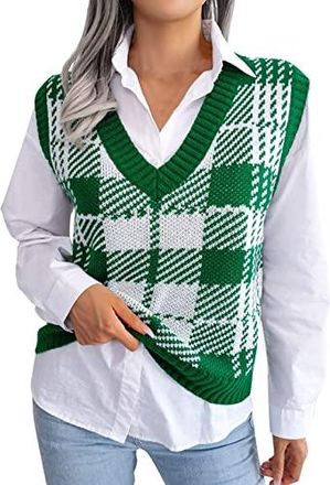 Generic Gilets tricotés pour femme - Pull en tricot sans manches à col en V pour la vie quotidienne et lentraînement en intérieur, Vert, L
