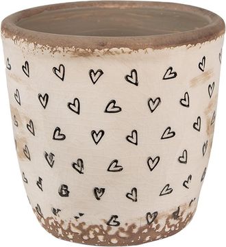 Clayre & Eef Blumentopf Ø 13x12 cm Beige Schwarz Keramik Herzen Innenblumentopf