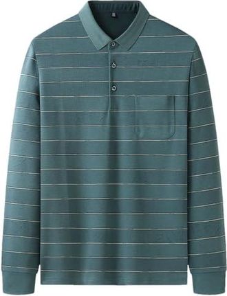 Generic Polo ample à manches longues pour homme - Chemises rayées - Revers 1/4 de boutons, EN8, 8XL