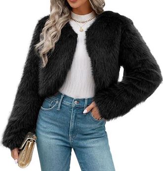 Generic Veste en fausse fourrure pour femme, manteau court en peluche, chaud et confortable, doubl&eacute; polaire, v&ecirc;tement dext&eacute;rieur chaud et d&eacute;contract&eacute;, style