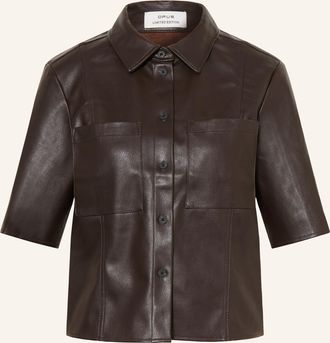 OPUS Hemdbluse Feleather In Lederoptik braun