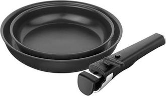 Zwilling Unlock Bratpfannen-Set 3-tlg. (24, 28 cm + Griff) mit Keramikbeschichtung, Aluminium