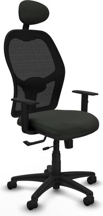 Piqueras y Crespo Schwarzer Schreibtischstuhl mit 1D-Armen, h&ouml;henverstellbarer Lendenwirbelst&uuml;tze und festem Kopfteil, ausgestattet mit Syncro/Traslack und Schneidescha