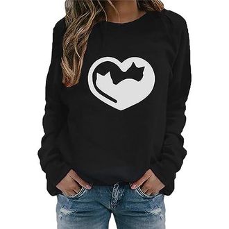 Generic 2026 Sweat-shirt &agrave; capuche d&eacute;contract&eacute; &agrave; manches longues pour femme Motif chat pour lautomne et lhiver, Noir, L