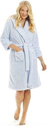 Camille Peignoir à Capuche en Polaire Super Doux pour Femme - Manches Longues, Fermeture à Ceinture et Poches Avant, Bleu, 36-38