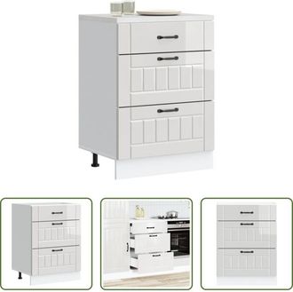 vidaXL Rangement cuisine - Meuble bas de cuisine &laquo; Lucca &raquo; Bois ding&eacute;nierie blanc brillant