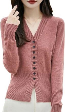 Generic Cardigan dhiver tendance en tricot &agrave; col en V pour femme Couleur unie, Sha Red, Taille M