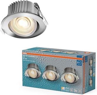 Osram Spot Set LED Einbaustrahler CCT IP44 4,9W Chrom, 3er Set Badezimmer Click-CCT dreistufig, 2700-6500K