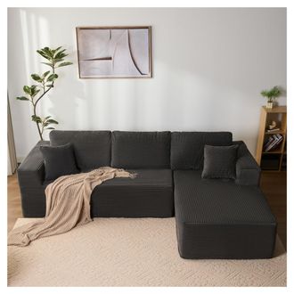 Generic Rahmenloses Bodensofa, Modulares L f&ouml;rmiges Ecksofa, mit Schlaffunktion, Cordstoff, Hautfreundlich und komfortabel, montagefrei, Zum Lesen(Grau,Recami