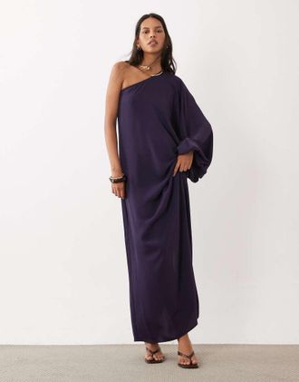 Mango robe longue asym&eacute;trique avec d&eacute;tail m&eacute;tallique bleue