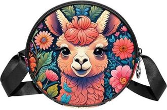 Generic Petit sac &agrave; bandouli&egrave;re circulaire pour femme, sac &agrave; bandouli&egrave;re en alpaga avec fermeture &eacute;clair et bretelles r&eacute;glables style d&eacute;contract&eacute; pour femmes 