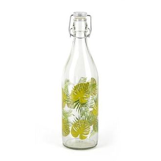 Excelsa Foliage Bouteille en verre avec d&eacute;coration tropicale, fermeture herm&eacute;tique 1L