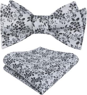 Alizeal Ensemble noeud papillon et mouchoir pour homme Imprimé floral, Gris + noir., taille unique