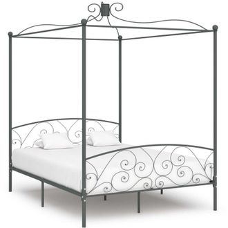 vidaXL Cadre de lit &agrave; baldaquin sans matelas gris m&eacute;tal 160x200 cm Vidaxl