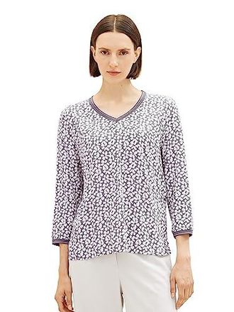 Tom Tailor 1035850 T-Shirt &agrave; Manches Longues avec Motif, 33766-Gris Floral, XL Femme