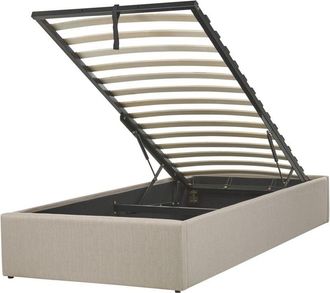Beliani Polsterbett Hellbraun Stoffbezug mit Lattenrost 90 x 200 cm Hochklappbar Bettkasten Skandi Modern Einzelbett Schlafzimmer Ausstattung