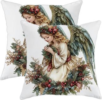 Generic Weihnachtsengel Kissenbezug Weich Kissenh&uuml;lle Atmungsaktiv Kissenh&uuml;llen F&uuml;r Balkon Sofa Heimdekoration 45X45Cm 2Er Set