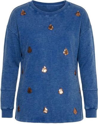 Angel Of Style Sweatshirt Sweatshirt Loose Fit Jeansoptik Kuper-Pailletten