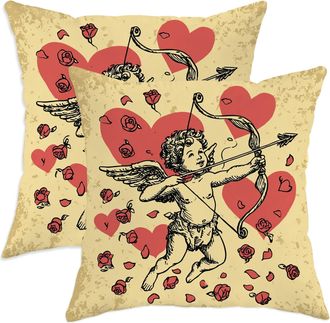 Generic Liebe Gott Romantisch Vintage Herzen Rosen Rot Zierkissenbez&uuml;ge Weich Sofakissen Dekorative Zierkissenbezug F&uuml;r B&uuml;ro Hotel Heimdekoration 45X45Cm 2Er 