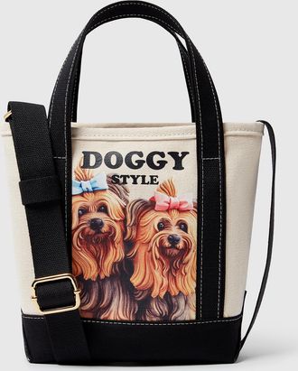 Stella McCartney Jeff Koons Doggy Style Crossbody Tote Bag, Woman, Ivory/Black