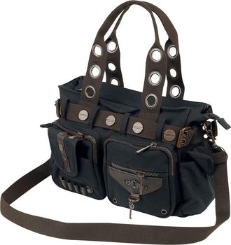 Banned Alternative Black Brown Key Bag Unisex Umh&auml;ngetasche schwarz Baumwolle Gothic